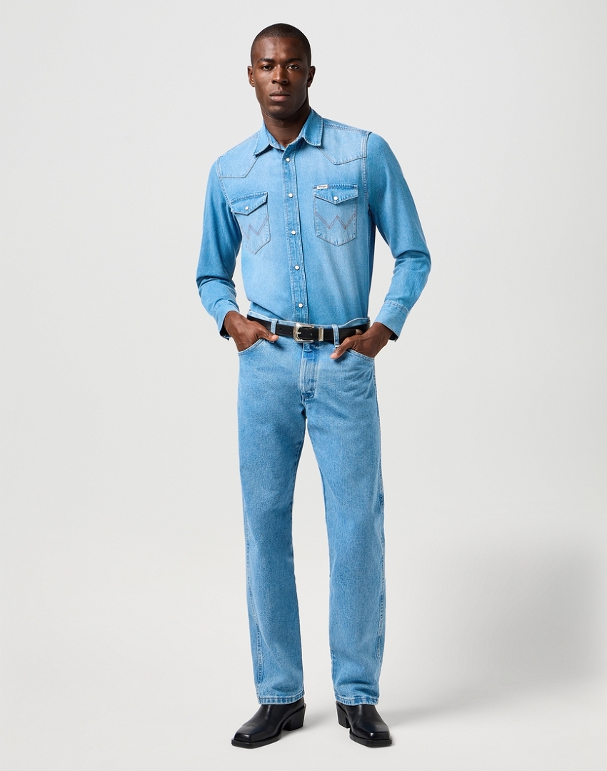 Koszula Męska Wrangler Western Shirt Mid Light Wash 112362744